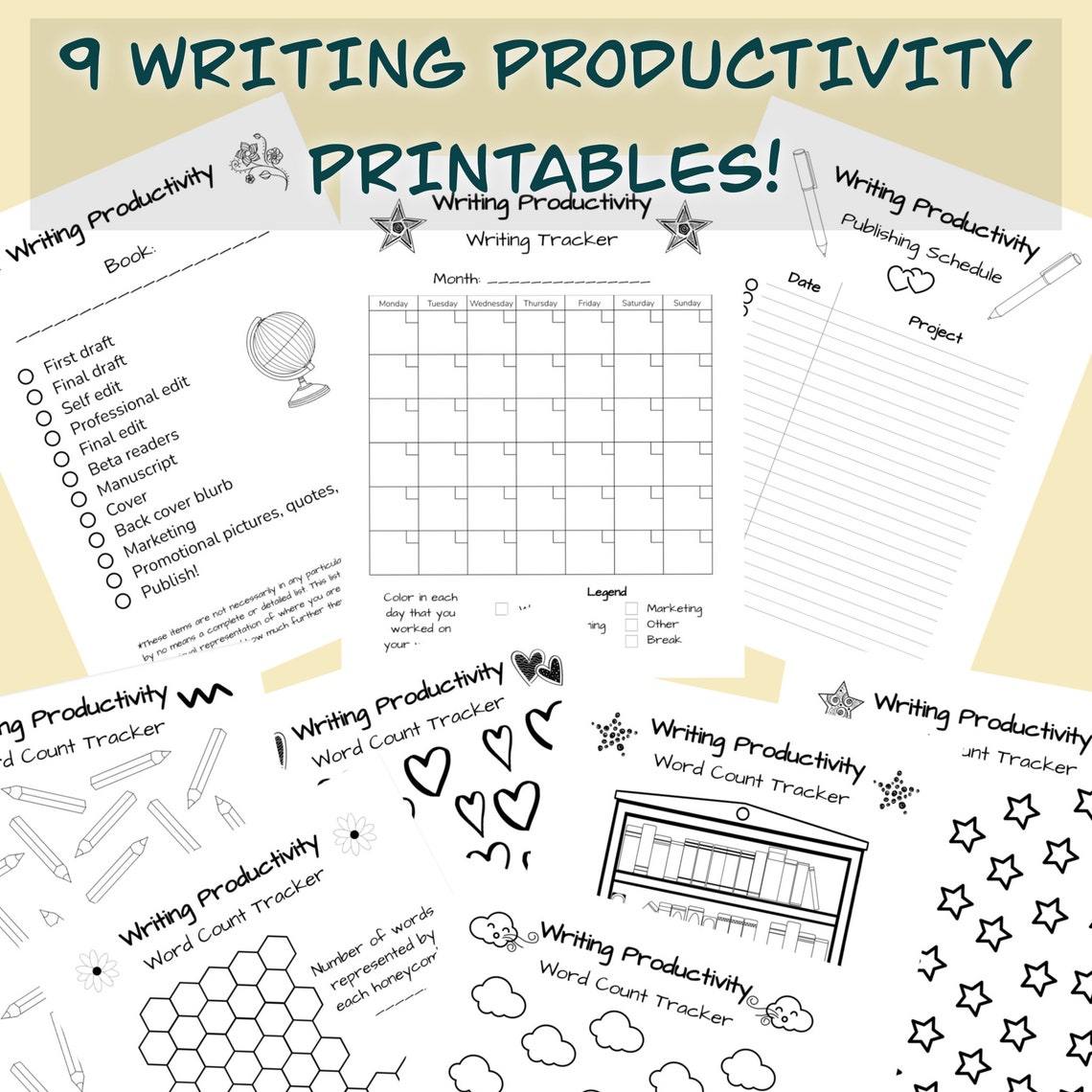 Writing Productivity Downloadable Sheets - Etsy
