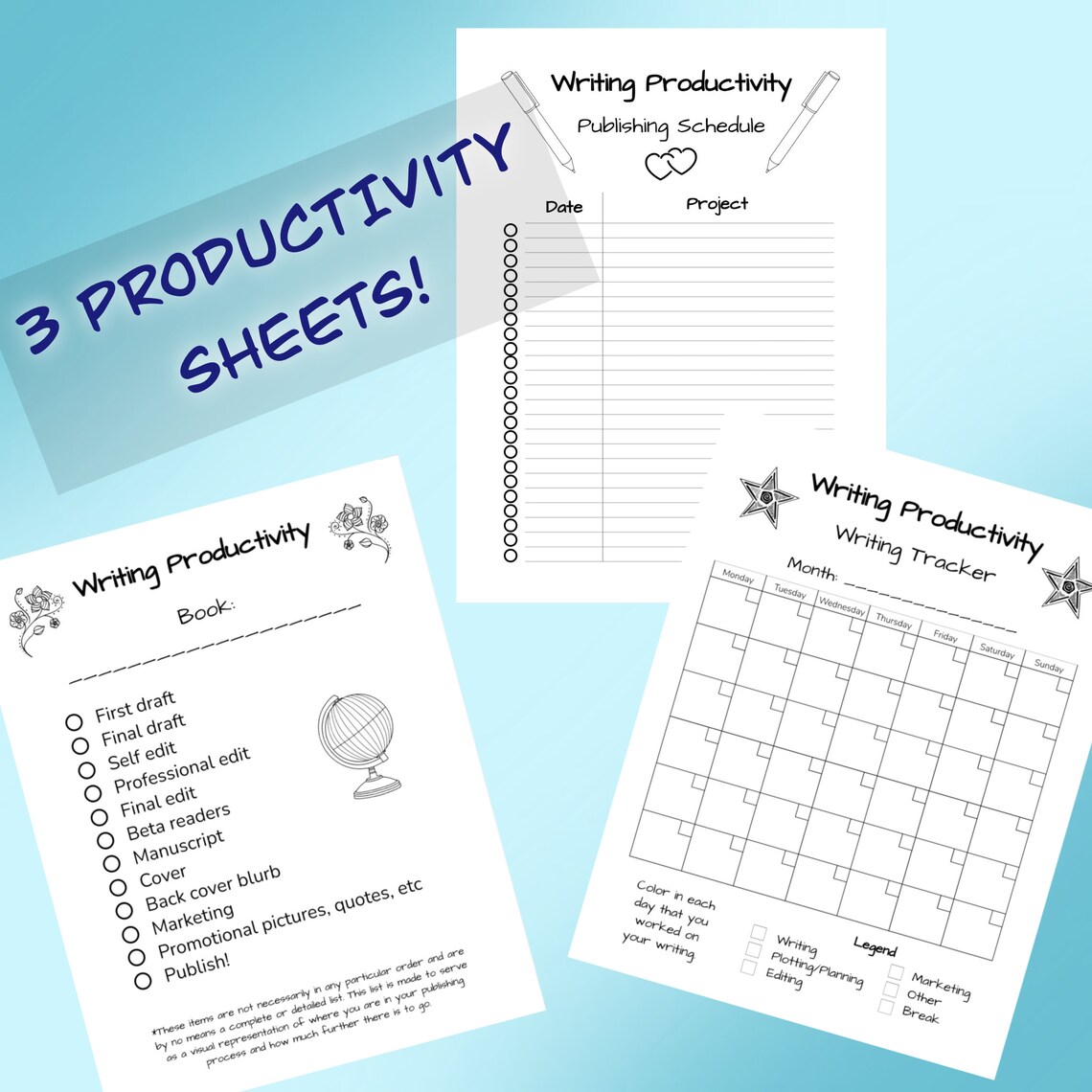Writing Productivity Downloadable Sheets - Etsy