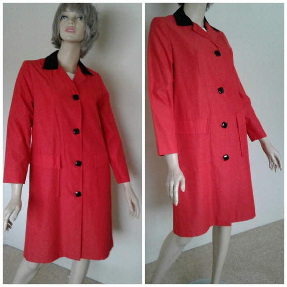 Vintage 50s/60s Coat/Red~Black Medium~Large/1960 Man … - Gem