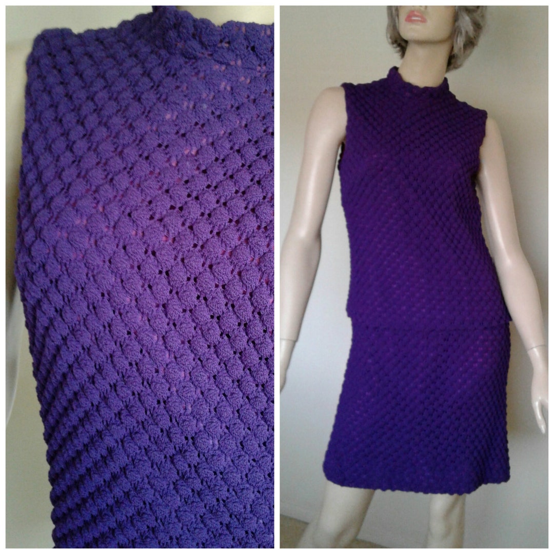 Mod Vintage Purple 60s/70s Dress /sz Medium/1970 Modern Groovy Go Go ...