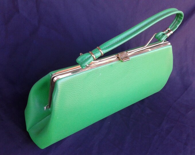 CUTE LIME GREEN 60's Purse Vinyl Handbag Gold Trim Mid - Etsy