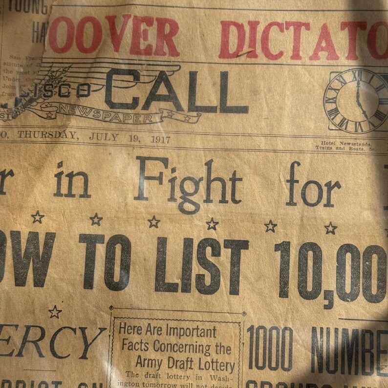 RARE Antique San Francisco Call Newspaper July 1917 - in Plastic ...
