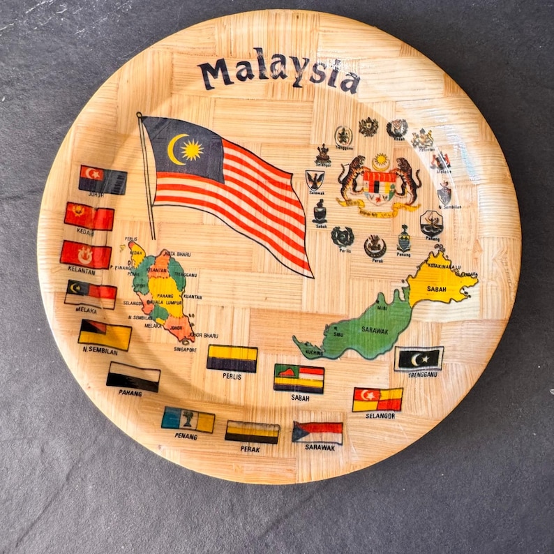 Decorative Malaysia Plate Map Flags Souvenir Bamboo Wood Collectible - Etsy