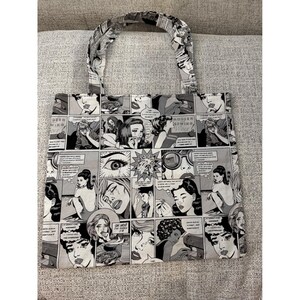 Handcrafted Comic Book Tote Bag Black & White Print Reusable Shopping ...