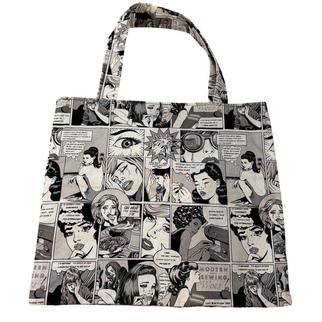 Handcrafted Comic Book Tote Bag Black & White Print Reusable Shopping ...