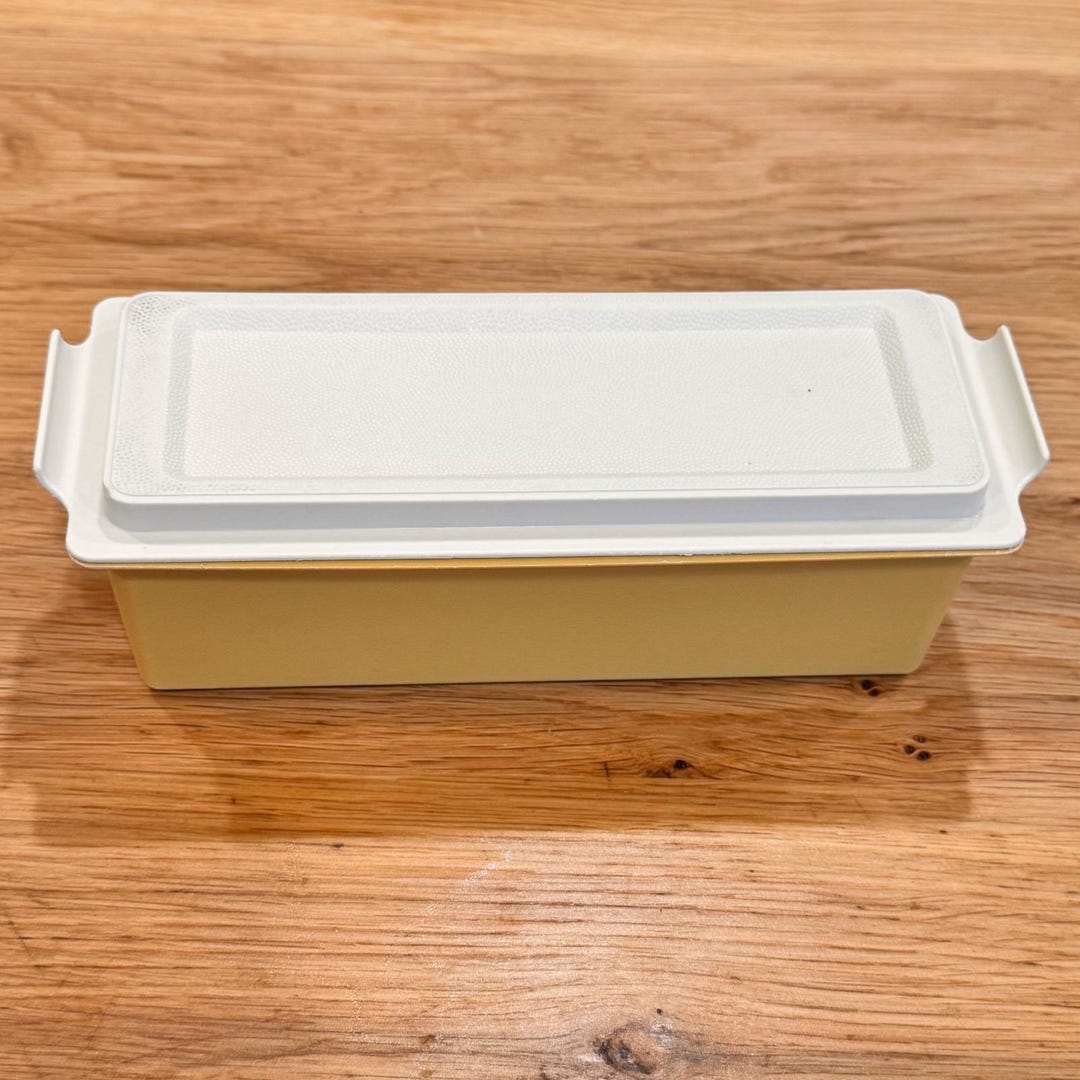 Vintage Tupperware Harvest Gold Yellow Butter Dish With White Lid 637-9 ...