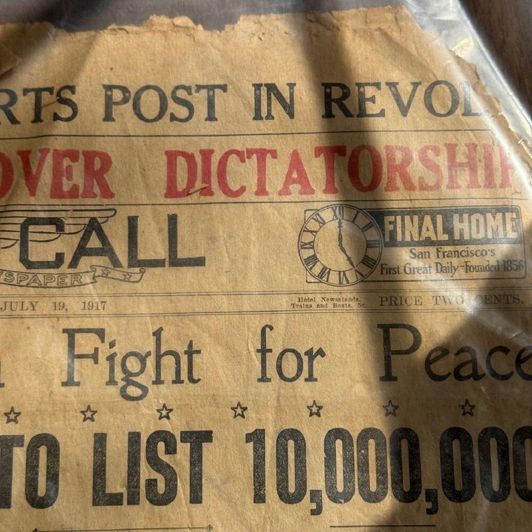 RARE Antique San Francisco Call Newspaper July 1917 - in Plastic ...