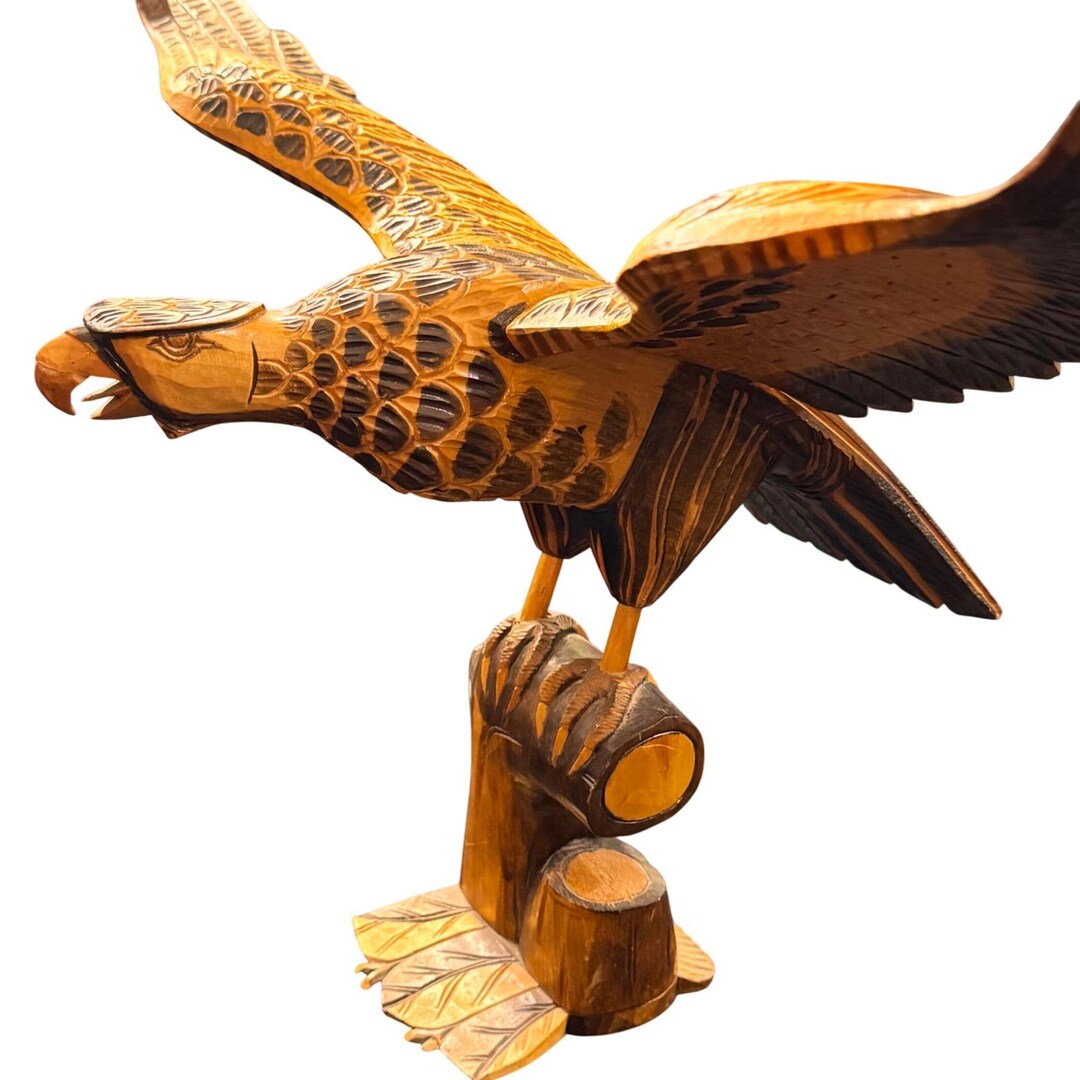 Vintage Hand Carved Natural Solid Wood Eagle Sculpture Folk Art ...