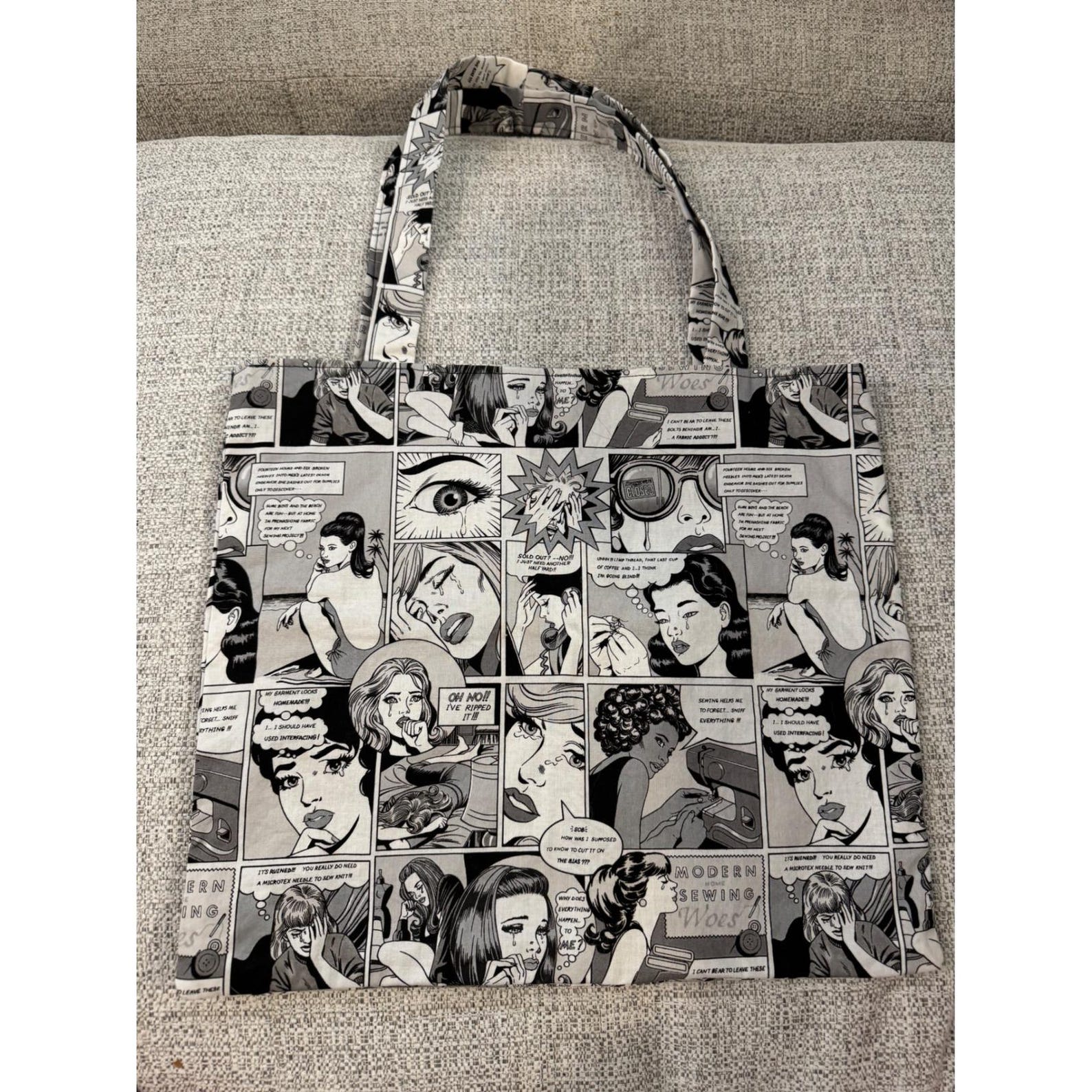 Handcrafted Comic Book Tote Bag Black & White Print Reusable Shopping ...
