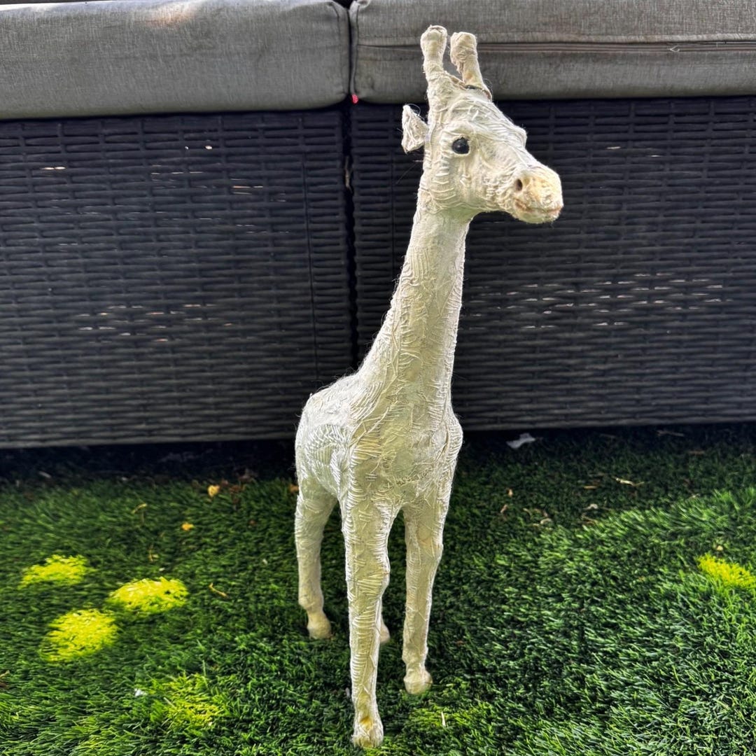 VTG 17" White Giraffe Statue Paper Mache Hand Sewn Patchwork Fabric ...