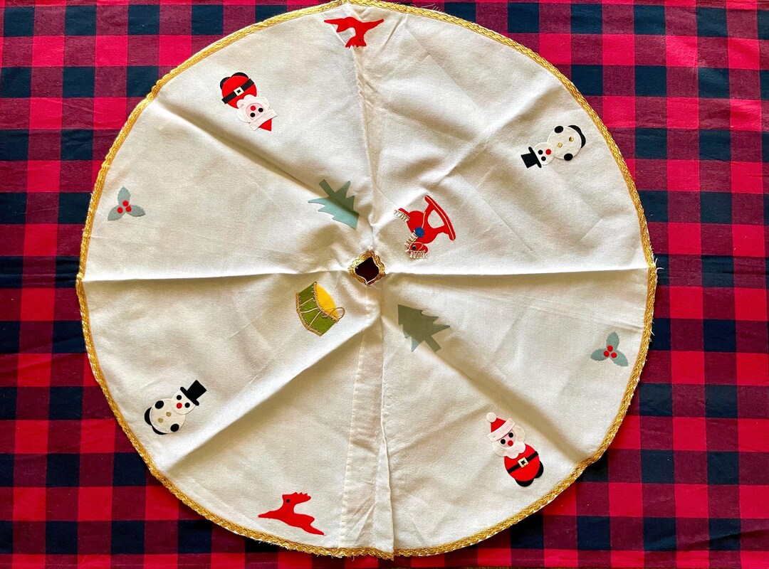 Vintage White Felt Christmas Tree Skirt, Retro Holiday Decor 1960's Mid ...