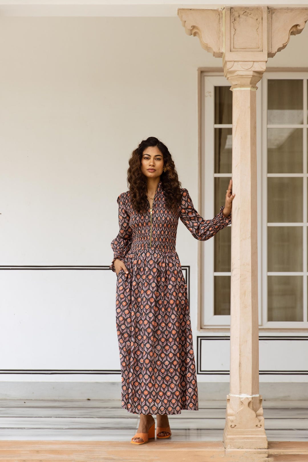 The Caro, Cotton Block Print Dress - Autumn Flowers - Etsy