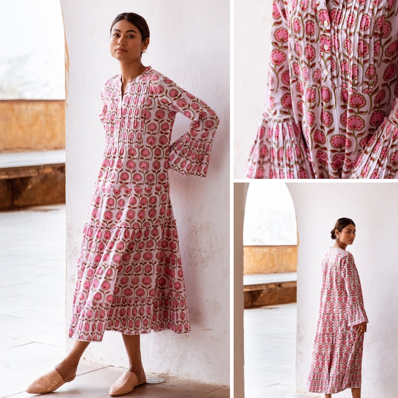 Block Printed White Dress - Etsy UK