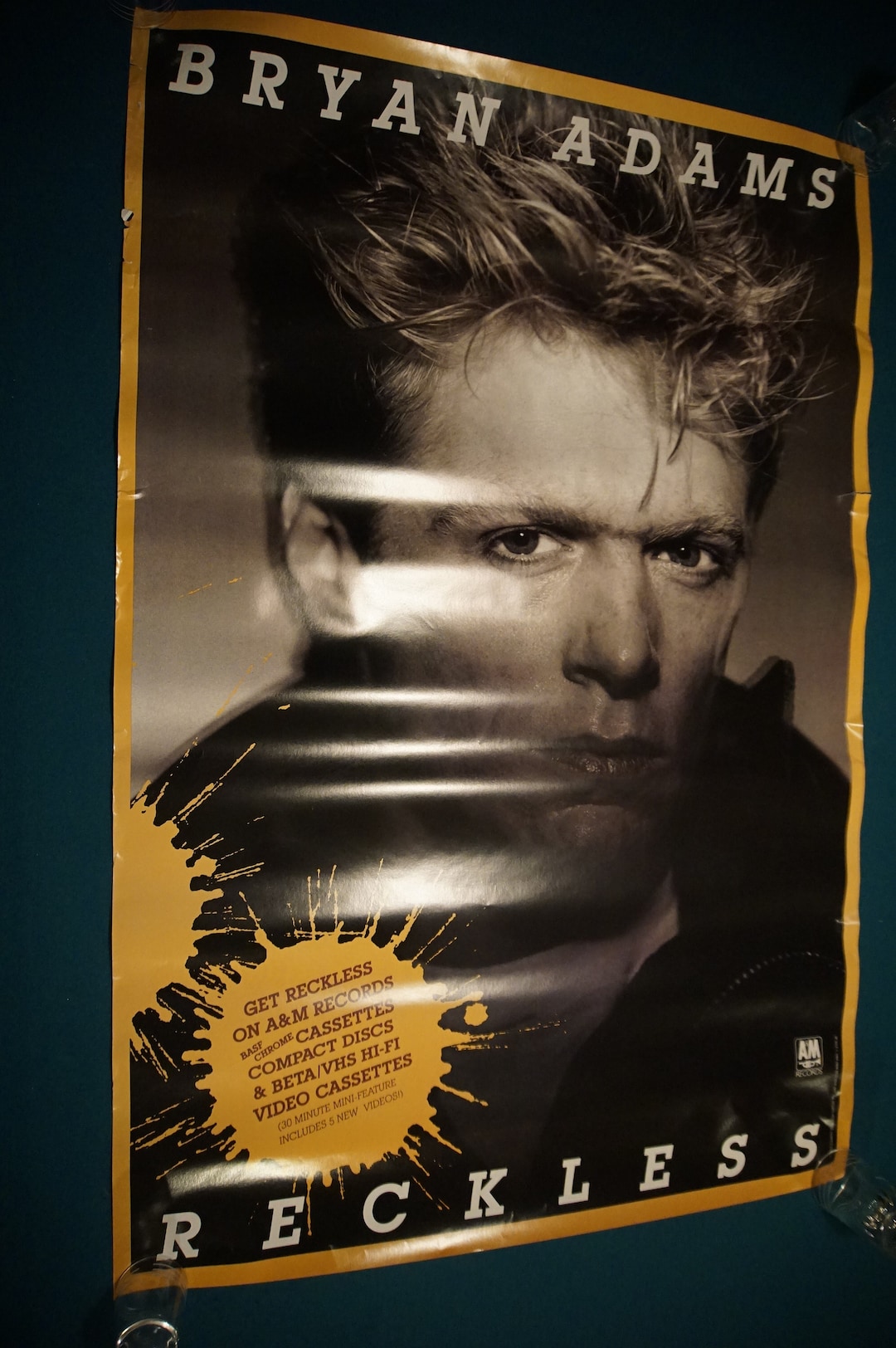 Bryan Adams Reckless Vtg Rolled Music Video Poster 1984 Vintage Run to ...