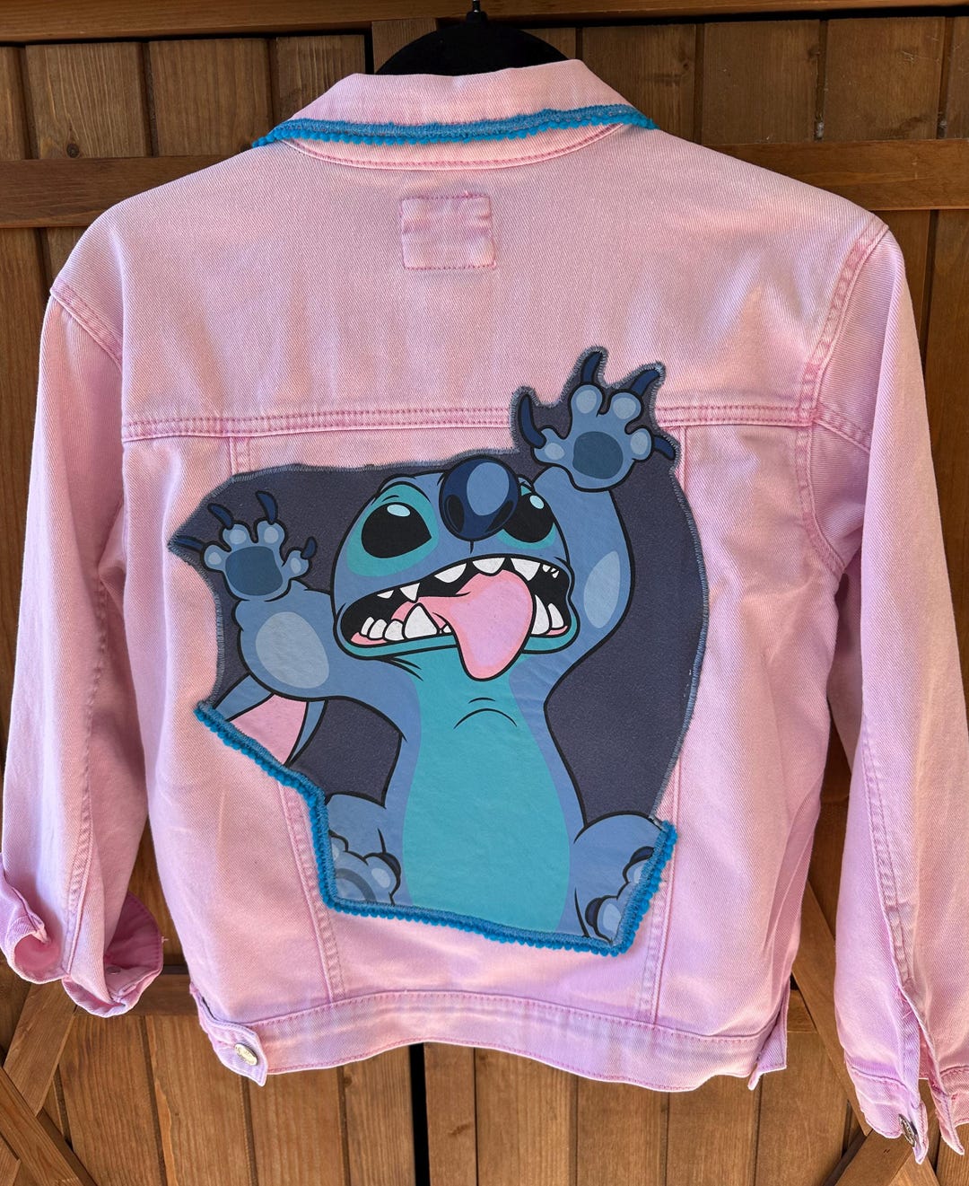 Disney Lilo and Stitch Girl's Pink Denim Jacket With Blue Trim Collar ...