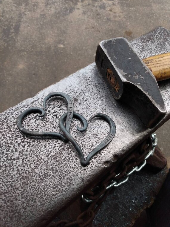 Small Personalized Iron Hearts Hand Forged Linked Heart - Etsy