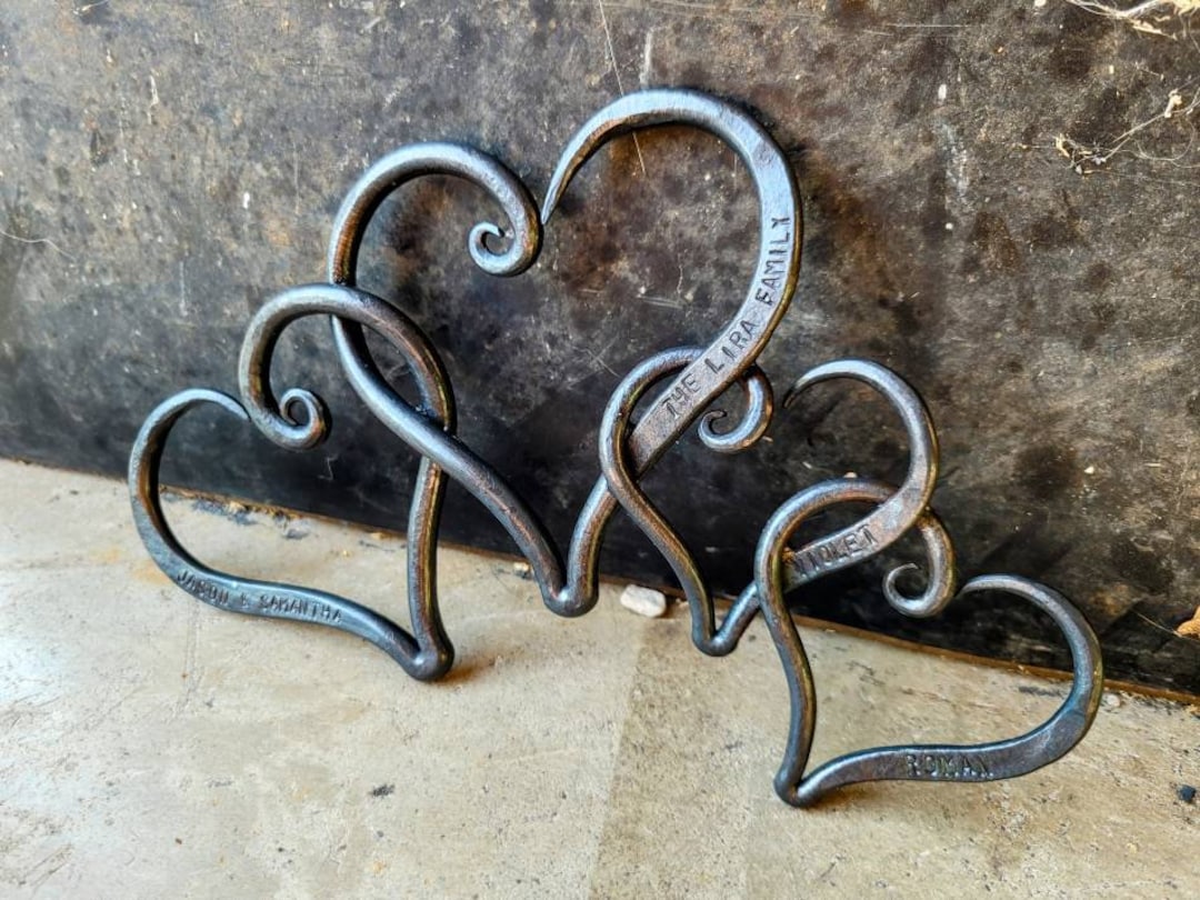 Welded Iron Hearts - Personalized Wall Artwork - Hand Forged Custom ...