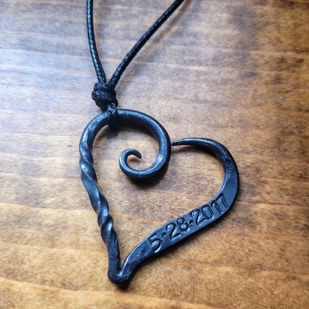 Hand Forged Iron Heart Pendant Necklace: Blacksmith Jewelry - Etsy