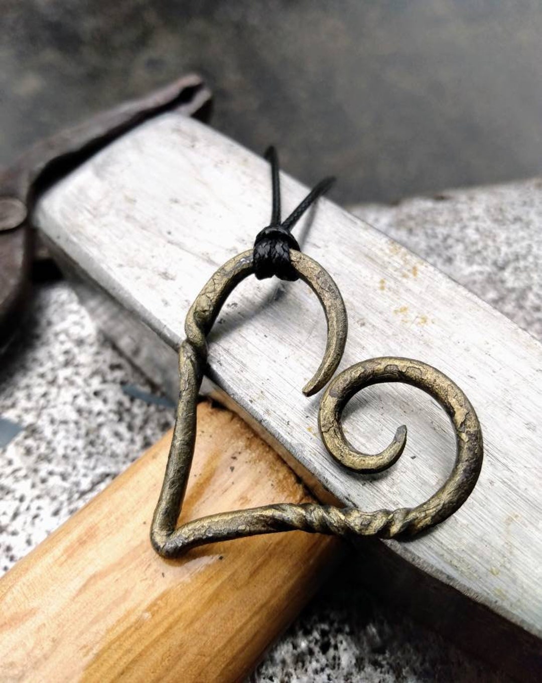 Hand Forged Iron Heart Pendant Necklace: Blacksmith Jewelry - Etsy