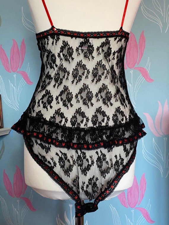 Vintage c. 1970s, 1980s Black Lace Teddy from Brettle… - Gem