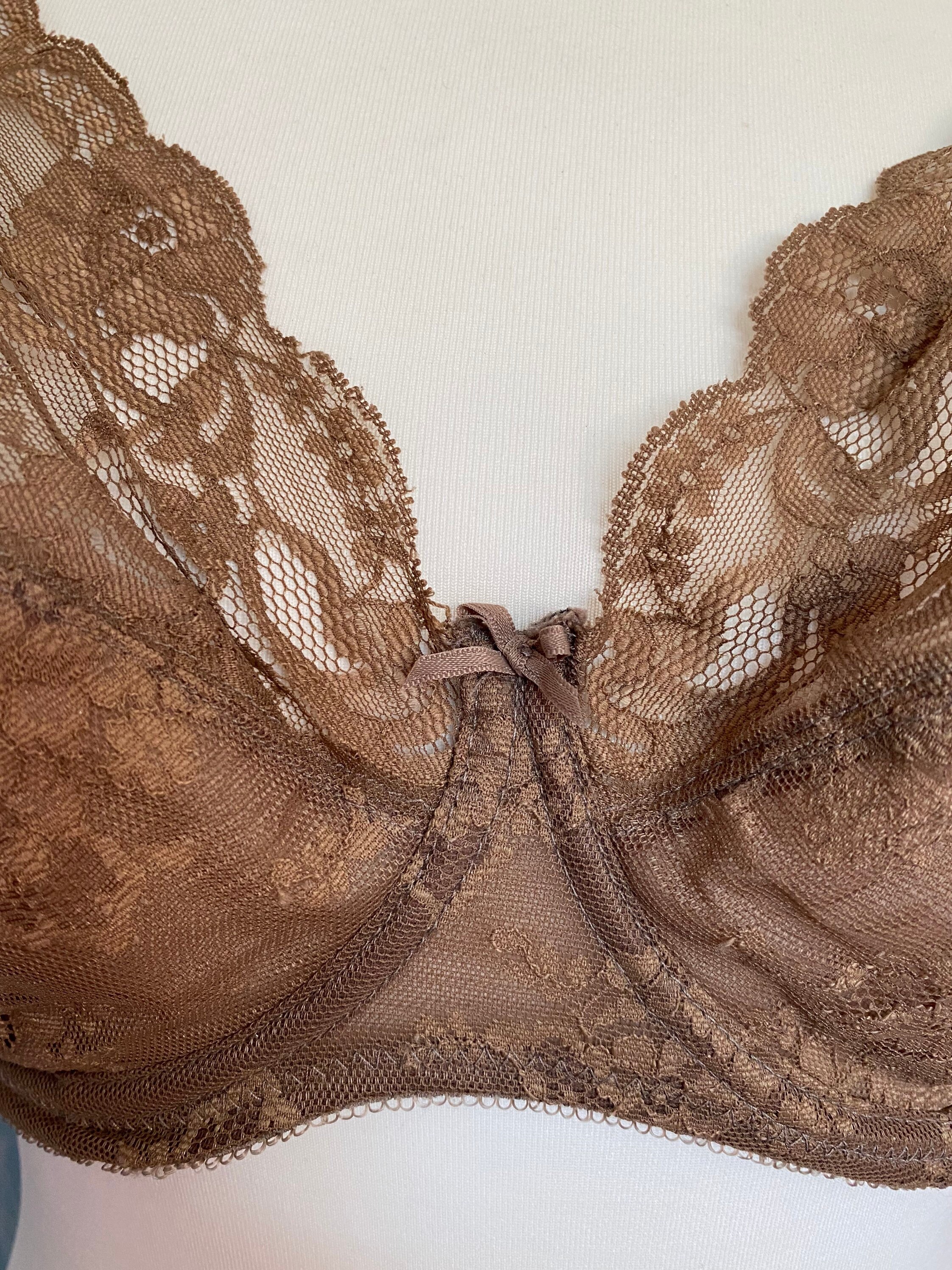 Vintage 1970s, 1980s Coffee, Brown, Beige Lace Gossard Bra, 36DD ...