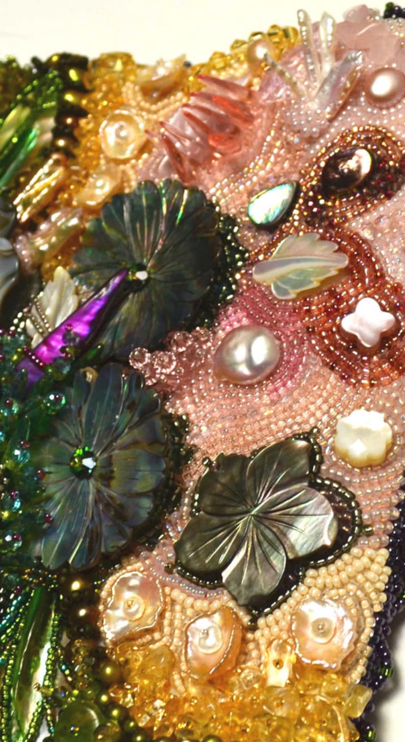 Bead Embroidery Tapestry, Floral Theme Wall Hanging, Colorful Beaded ...