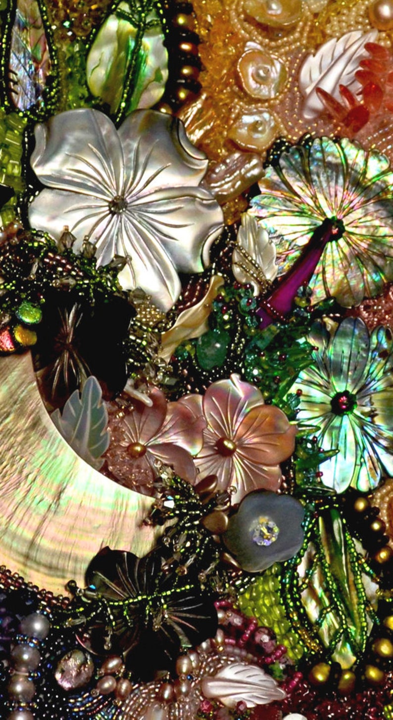 Bead Embroidery Tapestry, Floral Theme Wall Hanging, Colorful Beaded ...