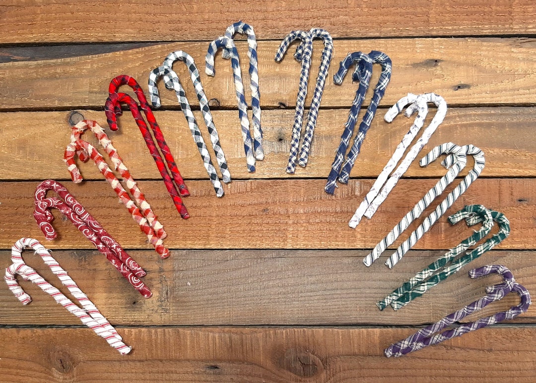 Set of 2, 6" Candy Canes Accent Ornaments, Homespun Primitive Farmhouse ...
