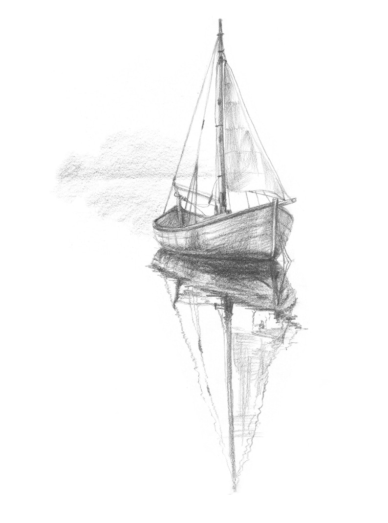 Sailboat Pencil Drawing Art Print, Vintage Sailboat Sketch (digital ...