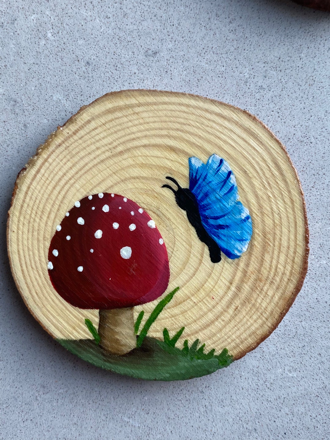Hand Painted Wooden Coasters, Toadstool & Butterfly Coaster, Whimsical ...