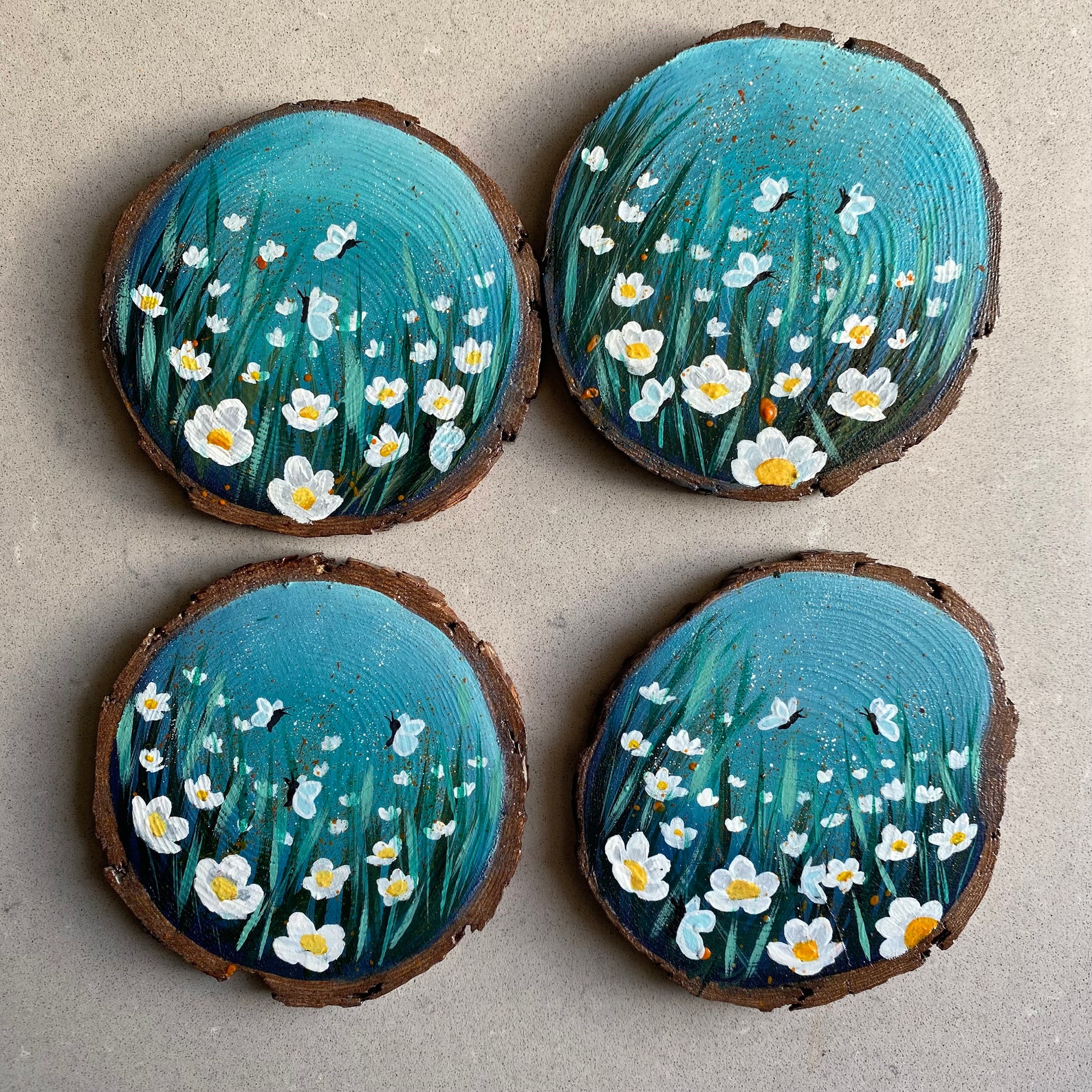 Hand Painted Wooden Coaster Wild Flower Coaster Wild Flower Art - Etsy