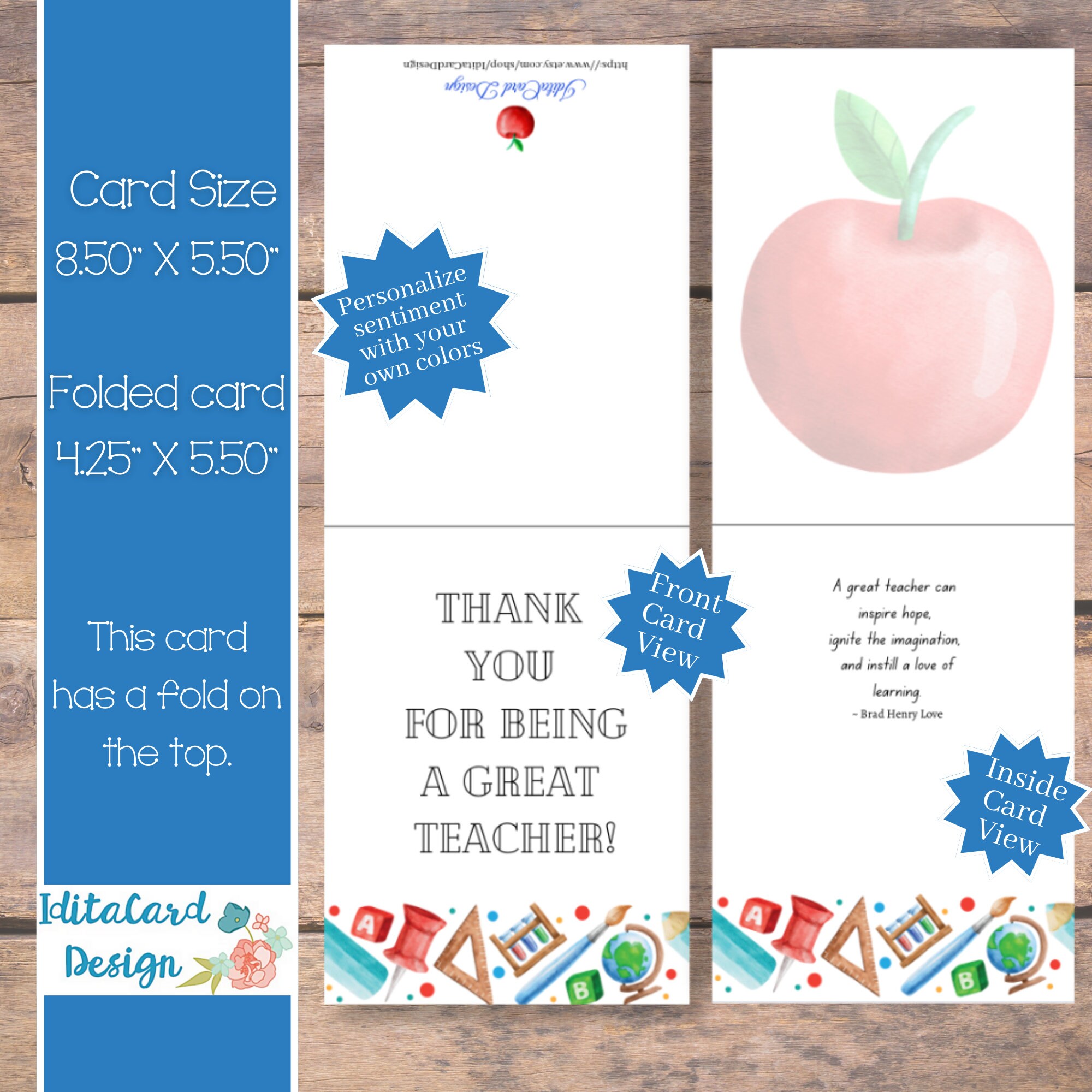 Printable Thank You Card Teacher Card Printable Digital Thank You Cards ...
