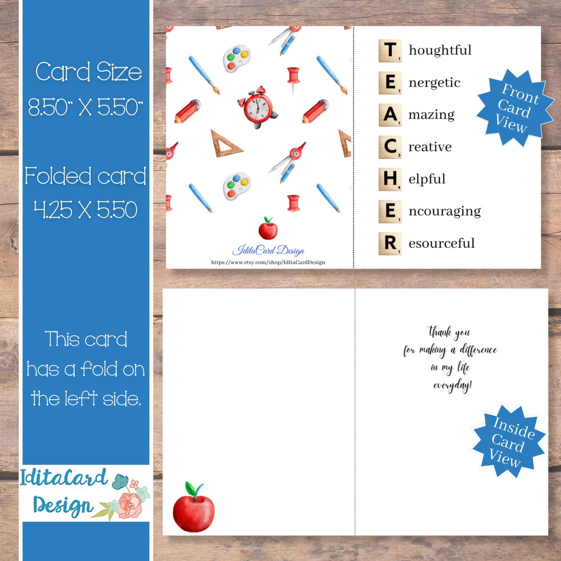 Printable Thank You Card | Teacher Card Printable | Digital Thank You ...