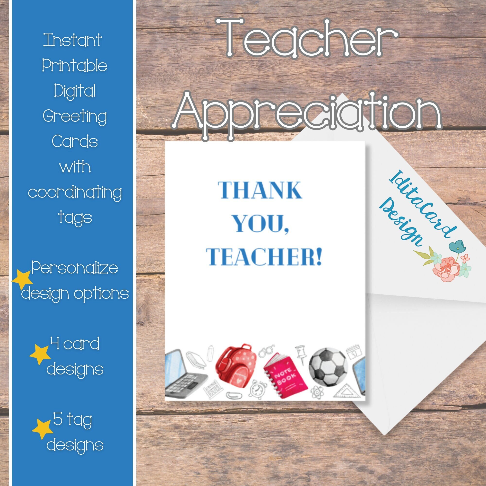 Printable Thank You Card | Teacher Card Printable | Digital Thank You ...