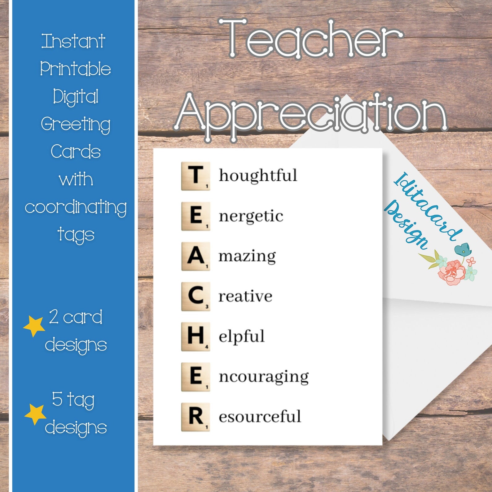 Printable Thank You Card | Teacher Card Printable | Digital Thank You ...