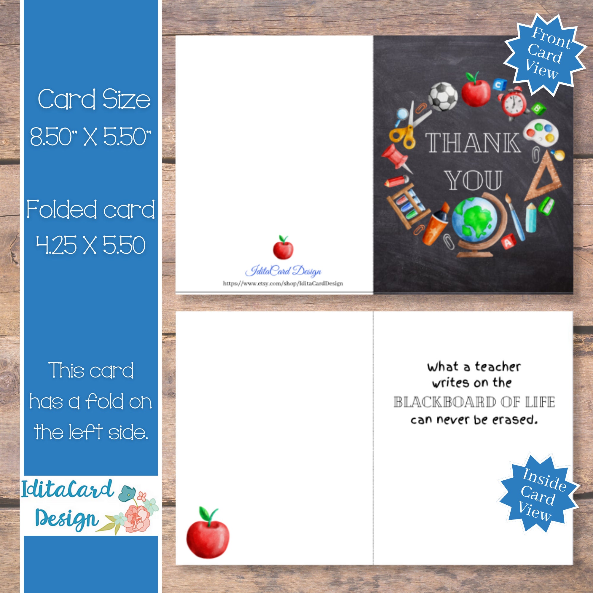 Printable Thank You Card | Teacher Card Printable | Digital Thank You ...