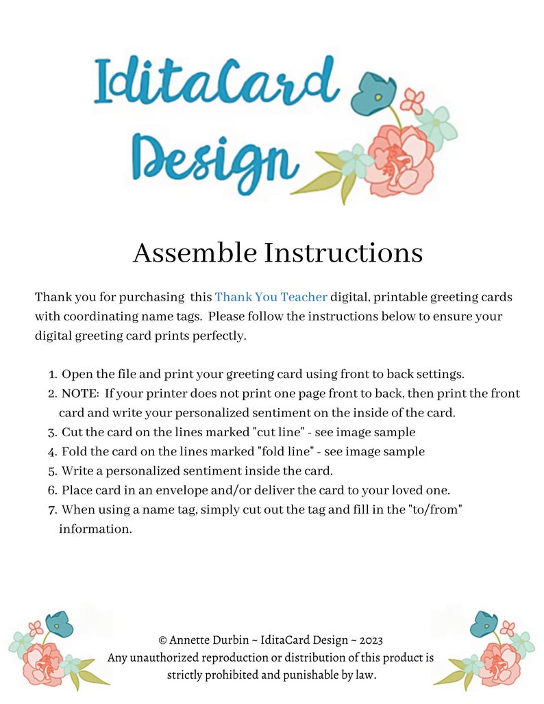 Printable Thank You Card | Teacher Card Printable | Digital Thank You ...