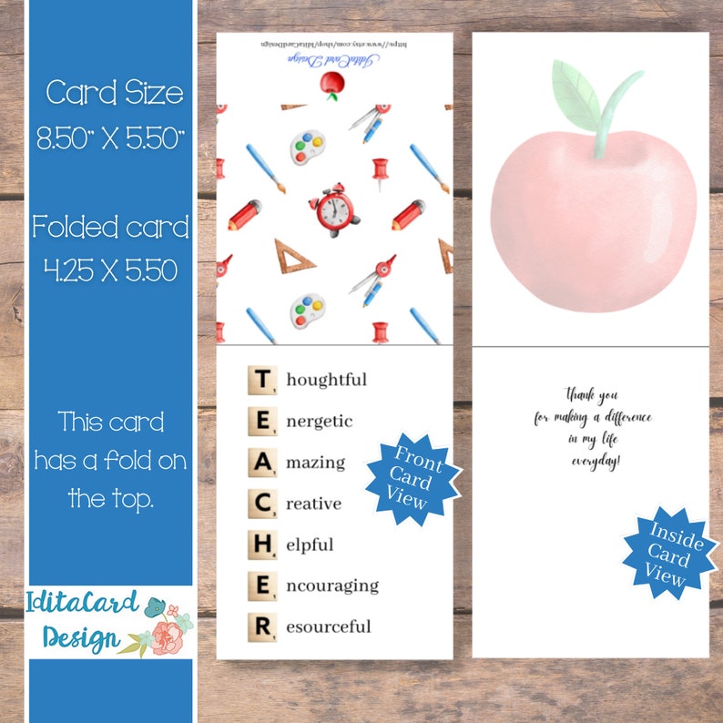 Printable Thank You Card | Teacher Card Printable | Digital Thank You ...