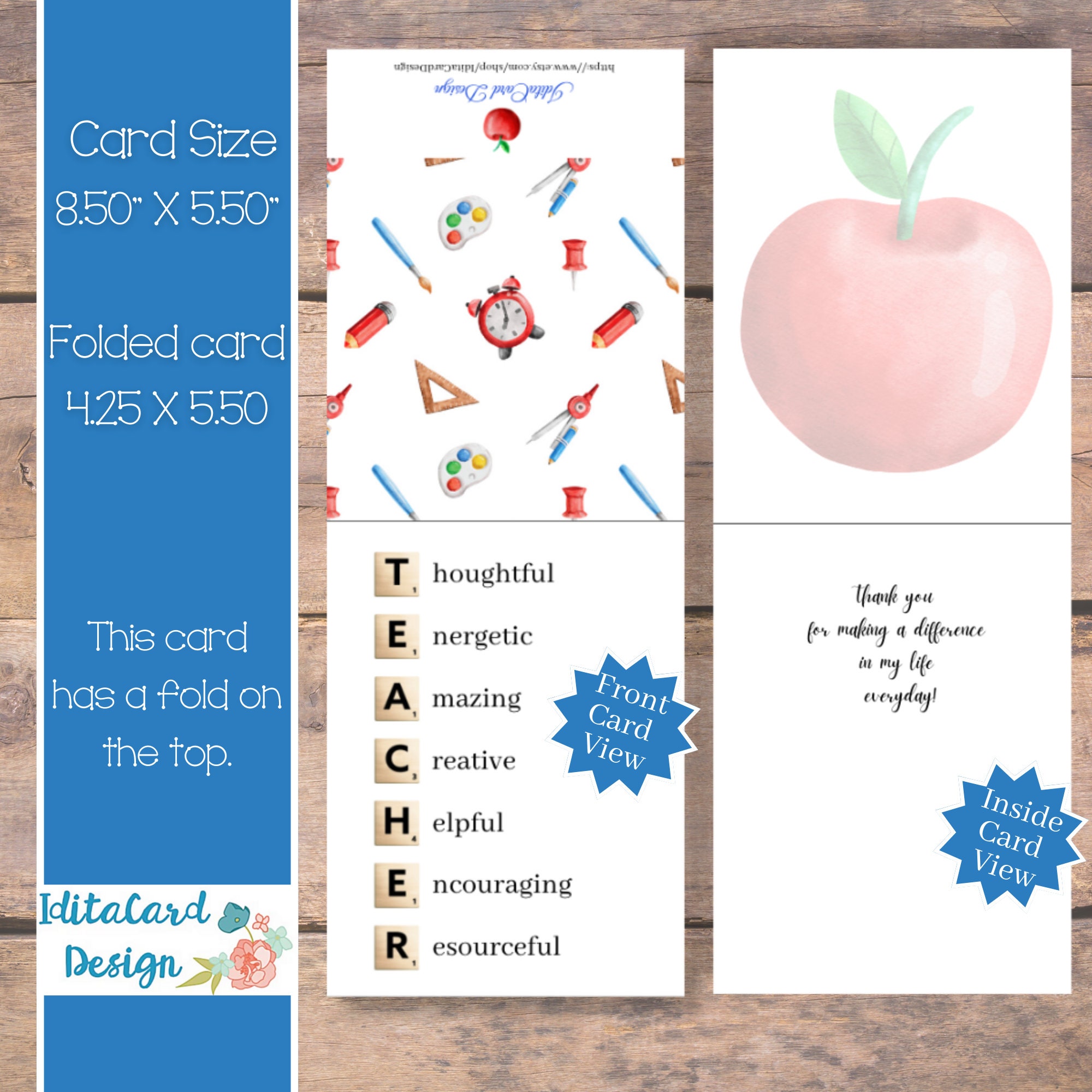 Printable Thank You Card | Teacher Card Printable | Digital Thank You ...