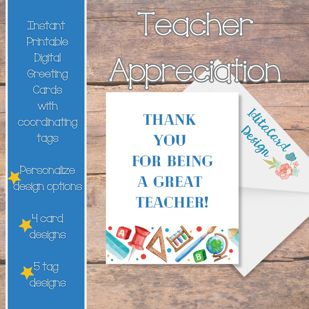 Printable Thank You Card Teacher Card Printable Digital Thank You Cards ...