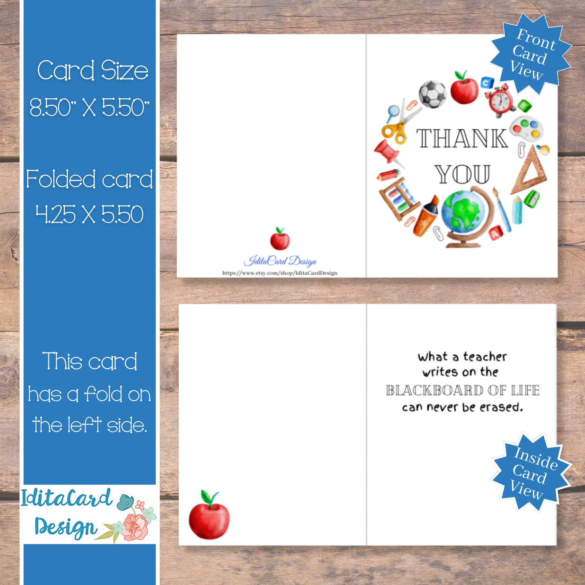 Printable Thank You Card | Teacher Card Printable | Digital Thank You ...