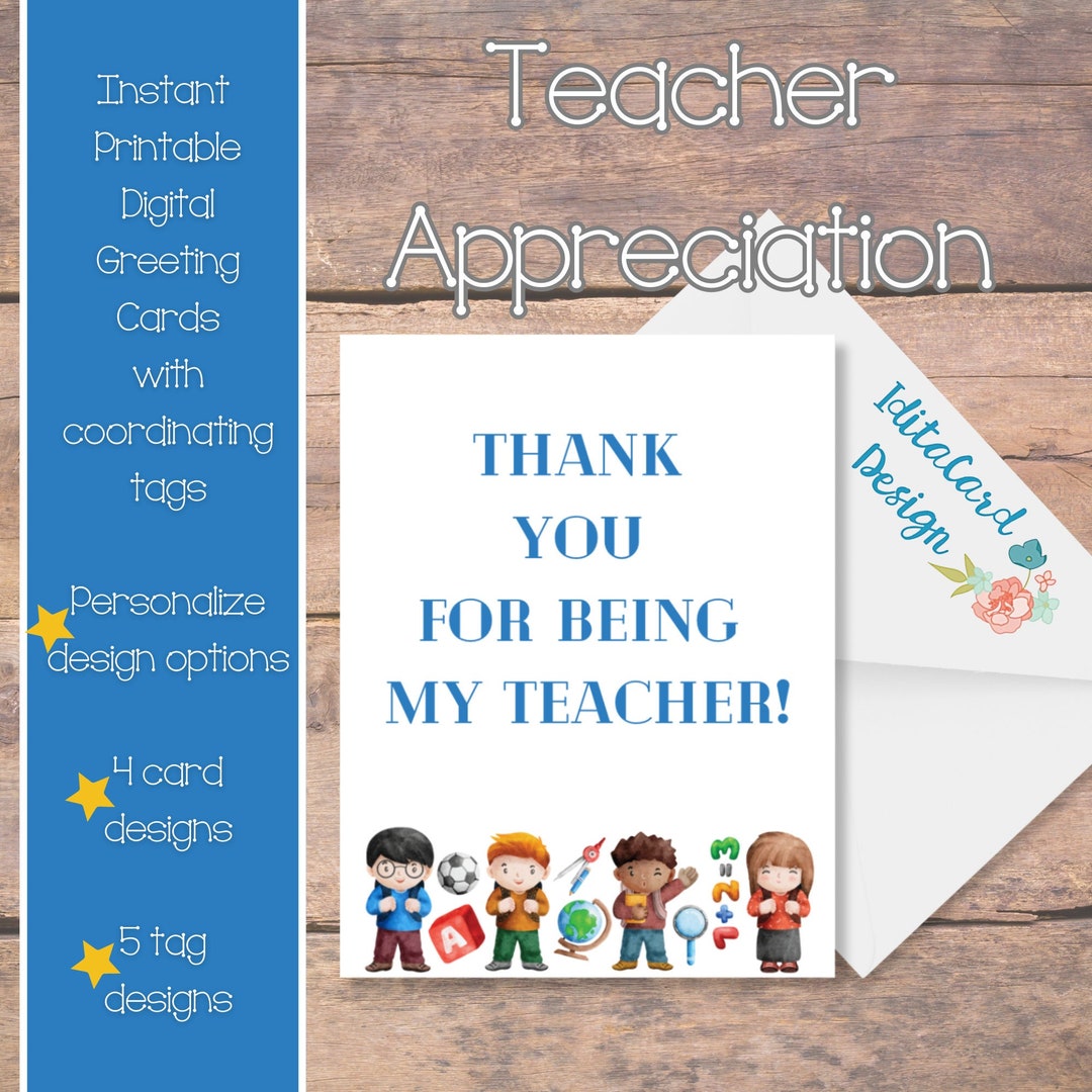 Printable Thank You Card | Teacher Card Printable | Digital Thank You ...