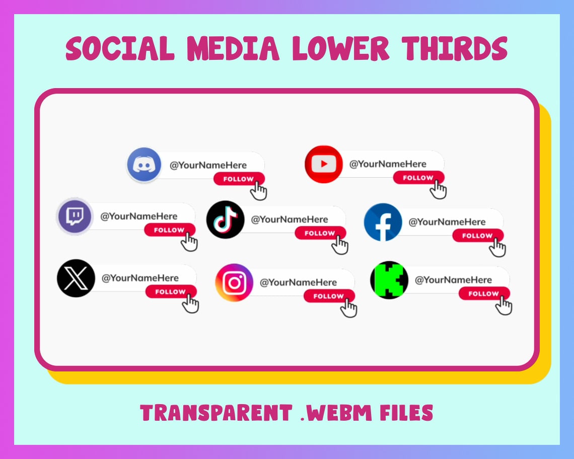 Custom Animated Social Media Lower Thirds for Youtube Videos Instagram Tiktok Discord Twitch ...