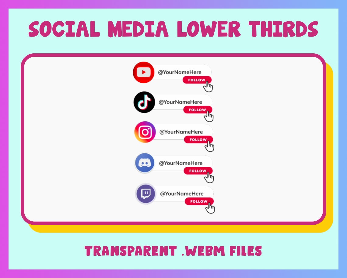 Custom Animated Social Media Lower Thirds for Youtube Videos Instagram Tiktok Discord Twitch ...