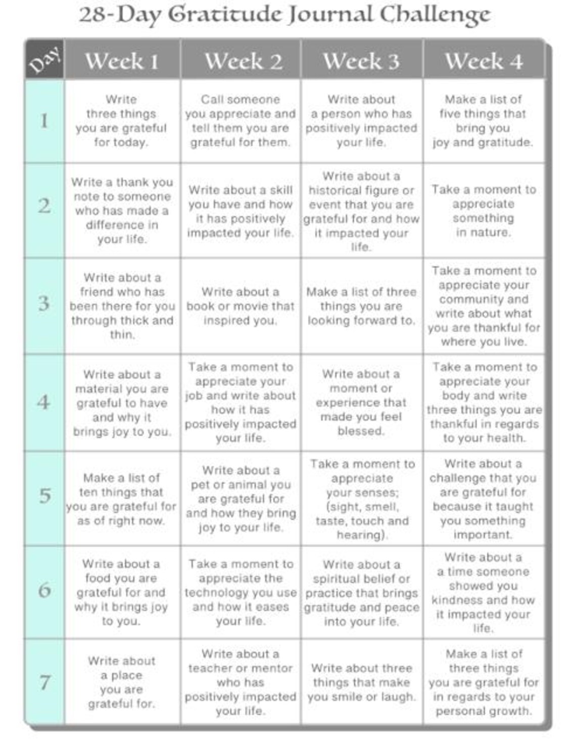 Gratitude Journal - 28 Day Challenge - Download & Print! - Etsy