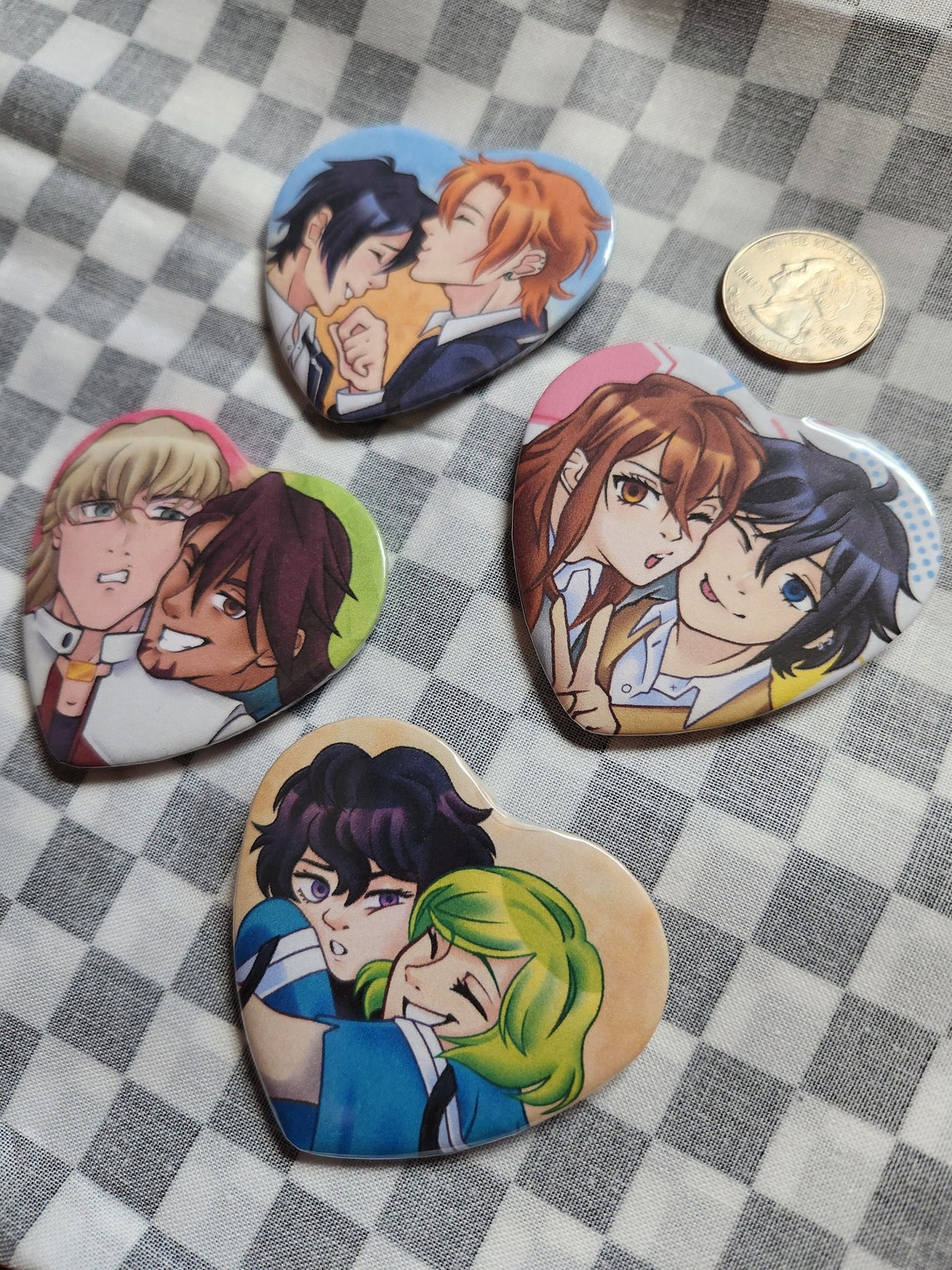 Anime Heart-shaped Pinback Button - Etsy