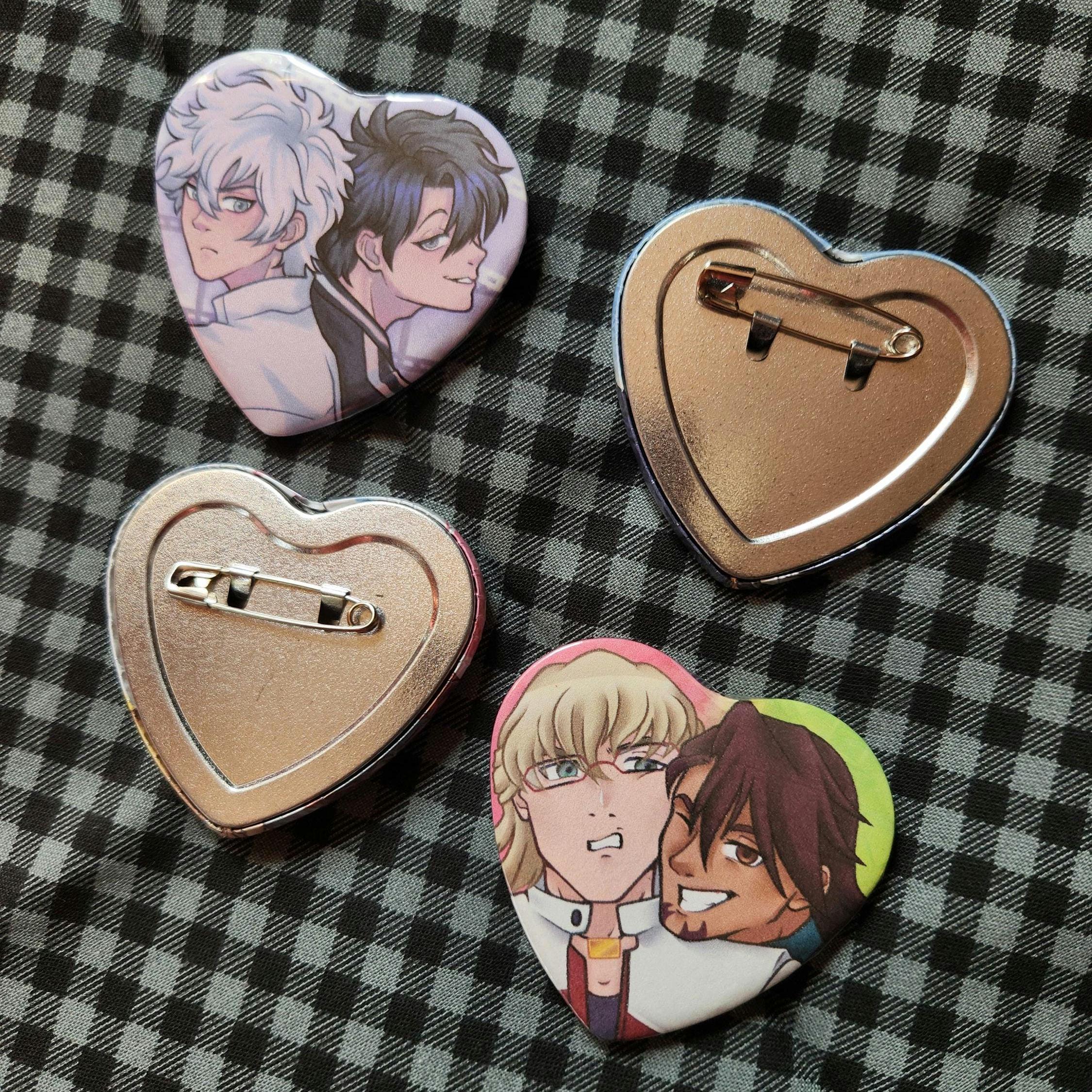 Anime Heart-shaped Pinback Button - Etsy