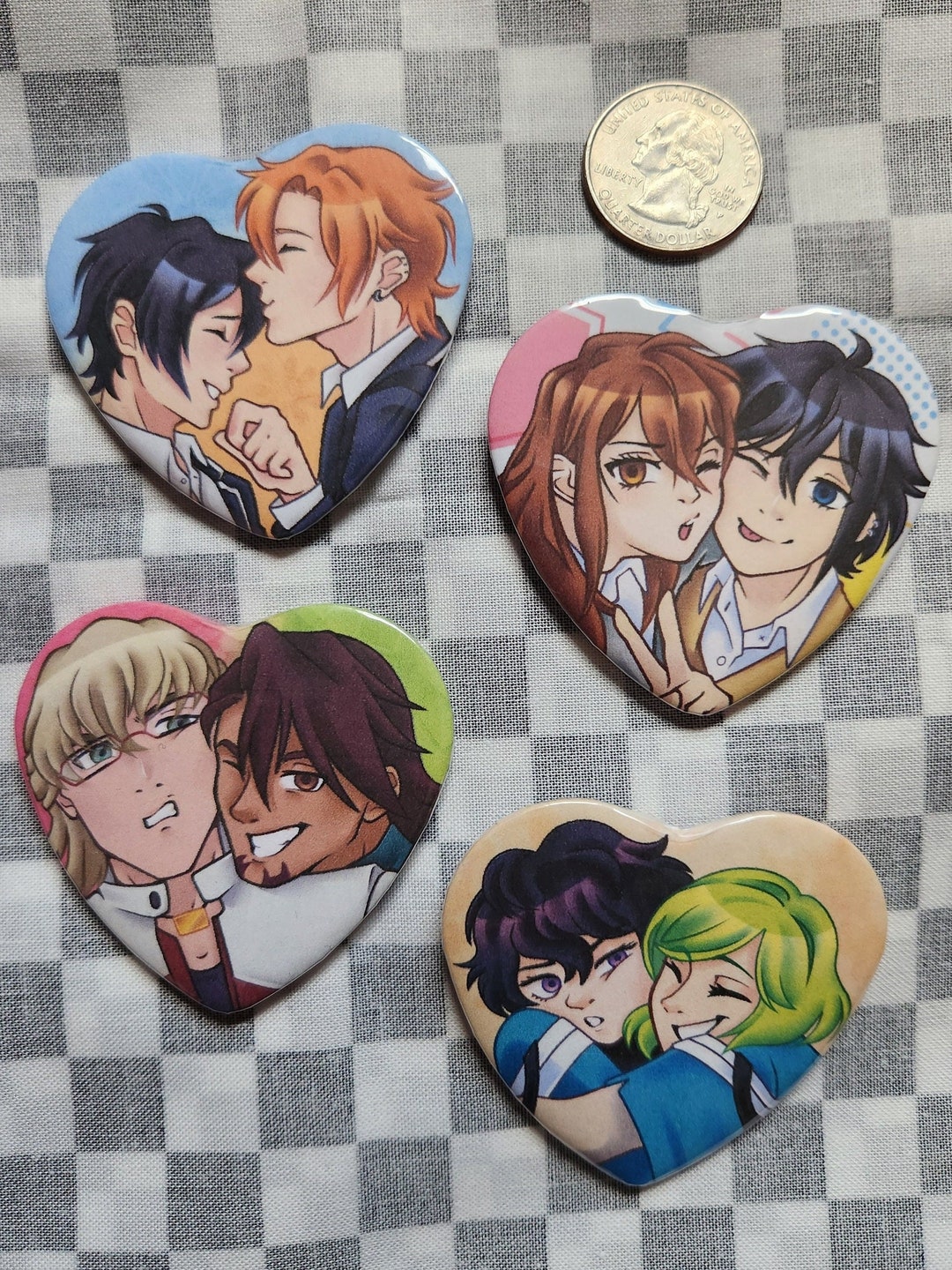 Anime Heart-shaped Pinback Button - Etsy