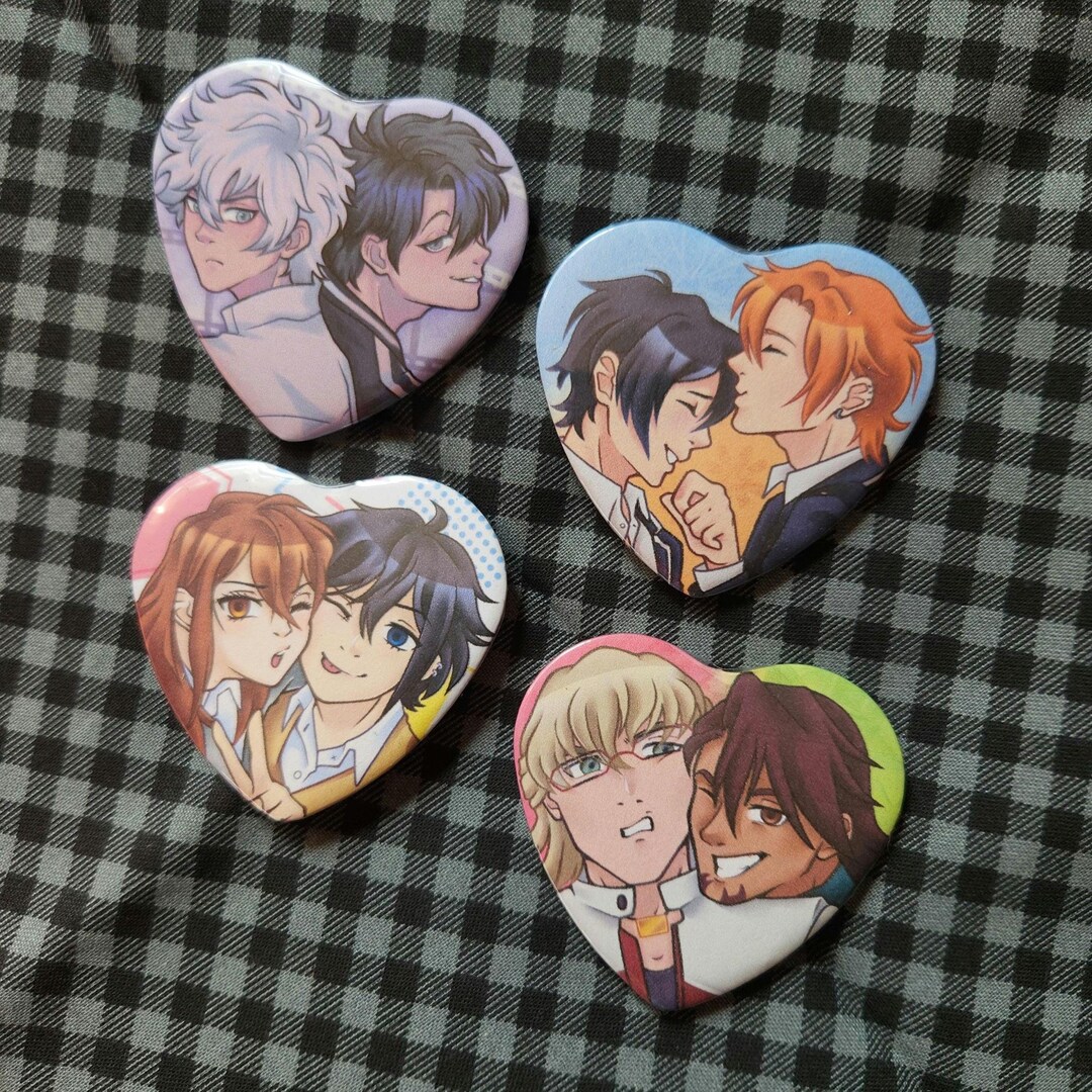 Anime Heart-shaped Pinback Button - Etsy