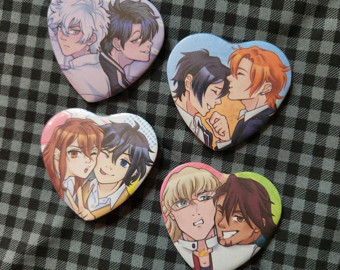 Anime Heart-shaped Pinback Button - Etsy